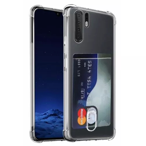 Husa Card Holder Shockproof Silicon High Tech pentru Huawei P30 Pro Crystal