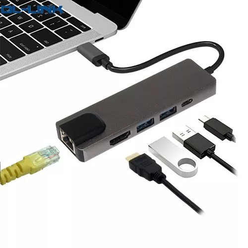 Adaptor HUB Combo aluminum Pro 5 in 1 Hub Combo USB de la tip C cu ...