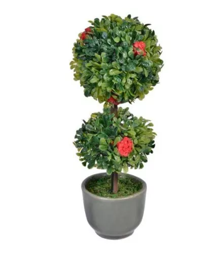 Floare artificiala ornamentala in ghiveci bonsai cu inflorescente rosii ...