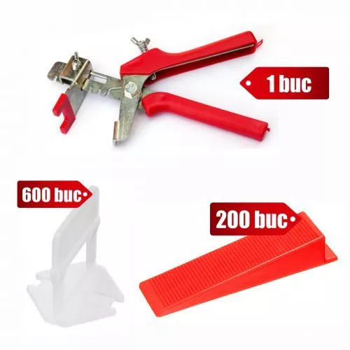 Set nivelare gresie 1.5 mm 600+200+1 -600 clipsuri si 200 pene si 1 ...