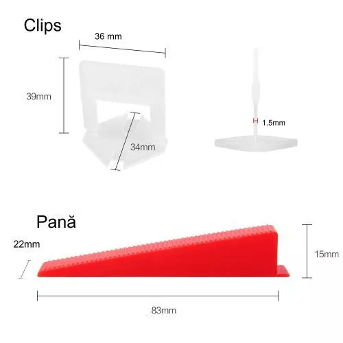 Set nivelare gresie 1.5 mm 600+200+1 -600 clipsuri si 200 pene si 1 ...