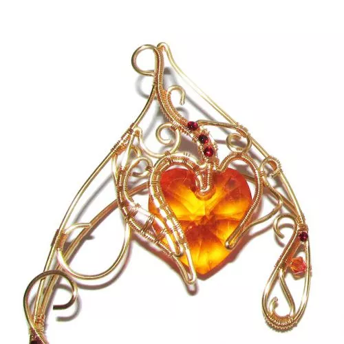 Elven Rose Design Heart of Fire handmade placat aur cristale Swarovski ...