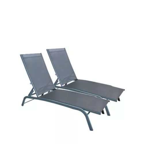 Set 2 sezlonguri cadru metalic CULINARO 5 pozitii textil gri ...