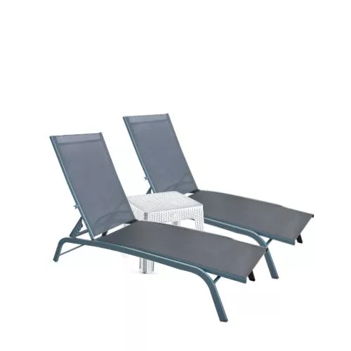 Set 2 sezlonguri cadru metalic CULINARO 5 pozitii textil gri ...