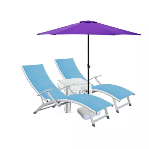 Set 2 sezlonguri cu brate CULINARO cadru aluminiu 170x52cm albastru ...