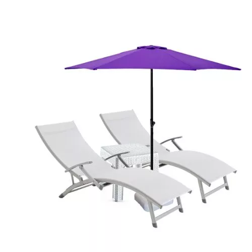 Set 2 sezlonguri cu brate CULINARO cadru aluminiu 170x52cm culoare bej ...