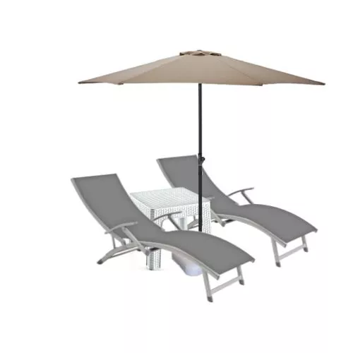 Set 2 sezlonguri cu brate CULINARO cadru aluminiu 170x52cm culoare gri+masa