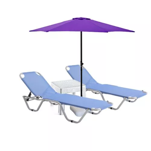 Set 2 sezlonguri CULINARO 5 pozitii albastru 195x61x80cm+masa alba ...
