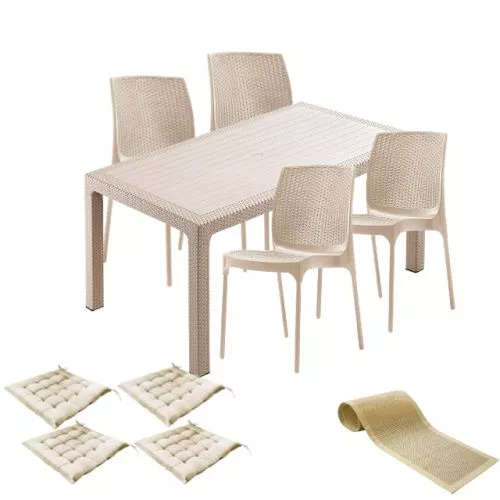 Set mobila gradina CULINARO VIHULA Ratan imitatie masa 90x150x75cm 4 ...