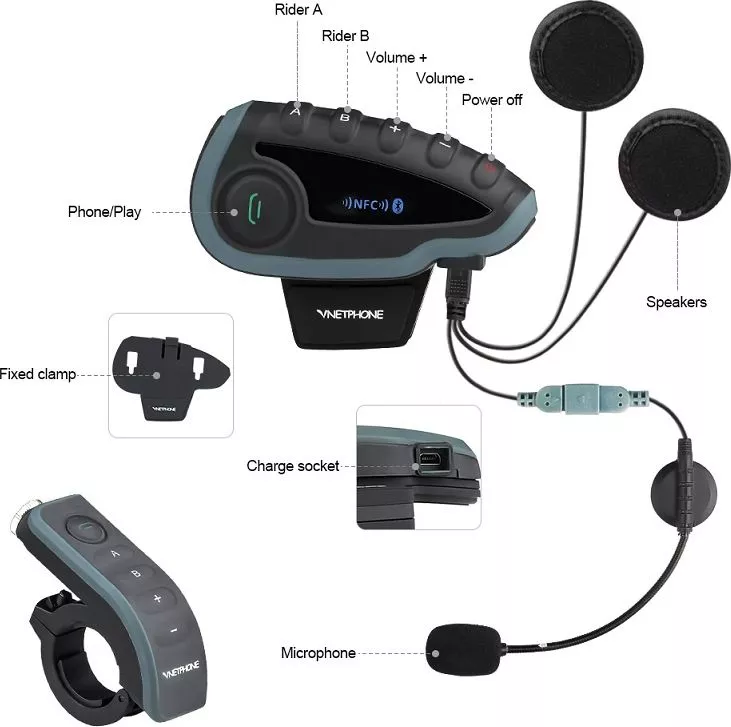 Sistem de comunicare moto intercom EJEAS V8 conversatie de pana la 5 ...