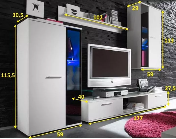 Set mobila Living alesa alb 236 cm lungime modern iluminare led bo-28 ...