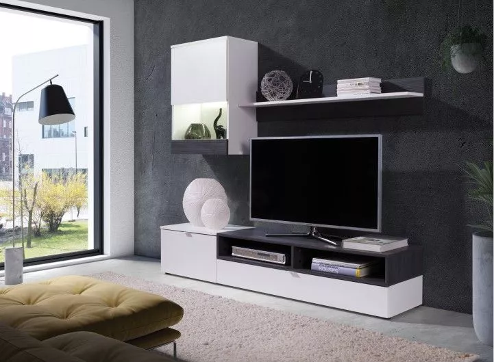 Set mobila Living/camera de zi design modern alb/pin inchis 175 cm ...