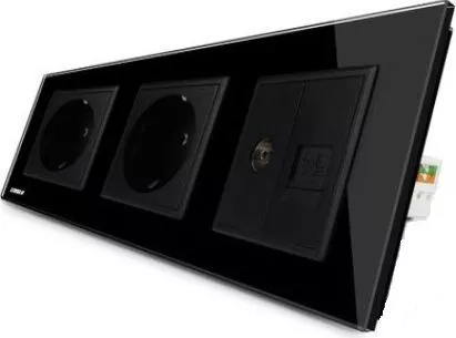 Priza tripla cu rama din sticla Livolo 2 prize simple + TV-Internet ...