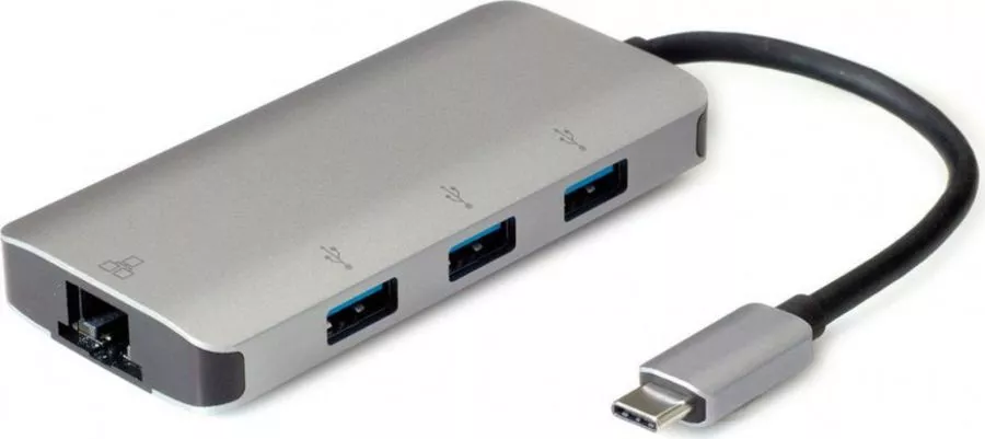 HUB USB-C cu 3 porturi USB-A + 1 x Gigabit LAN Roline 12.02.1108 12.02. ...