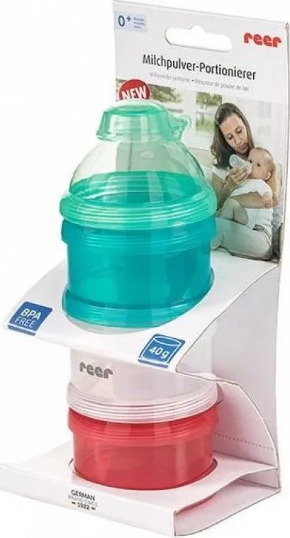 Recipient pentru lapte praf Reer 3 compartimente fara BPA capac cu palnie - cel.ro