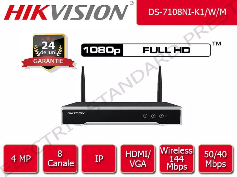 NVR Hikvision Wireless 8 canale IP Full HD 1080p 4 Megapixel DS-7108NI ...