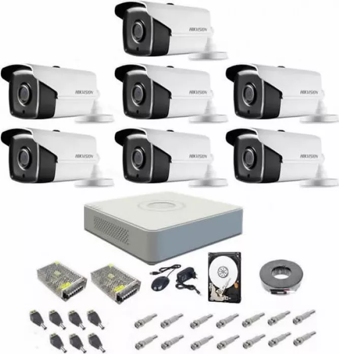 Kit complet supraveghere 1080P Hikvision Turbo HD cu 7 camere de ...