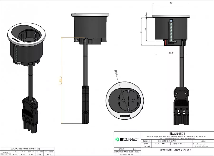 Priza IBConnect incastrabila blat Decupaj 60mm Negru 601010013 - cel.ro
