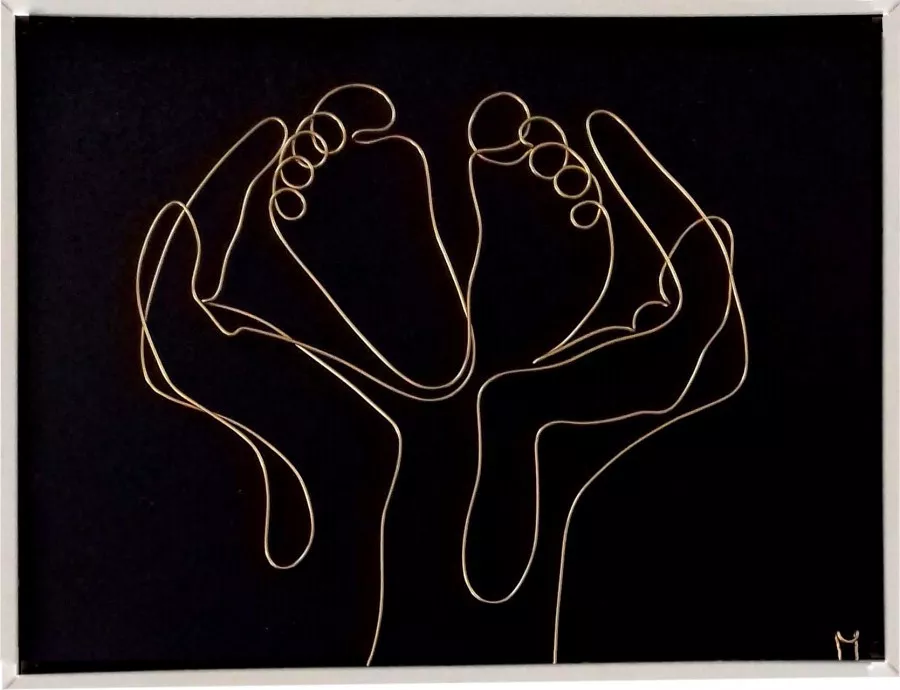 Tablou Maternitate sculptura in fir continuu non-tarnish auriu de 1 mm ...