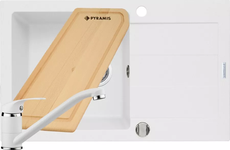 Set chiuveta baterie si tocator din lemn Pyramis SPARTA PLUS 780x480mm ...