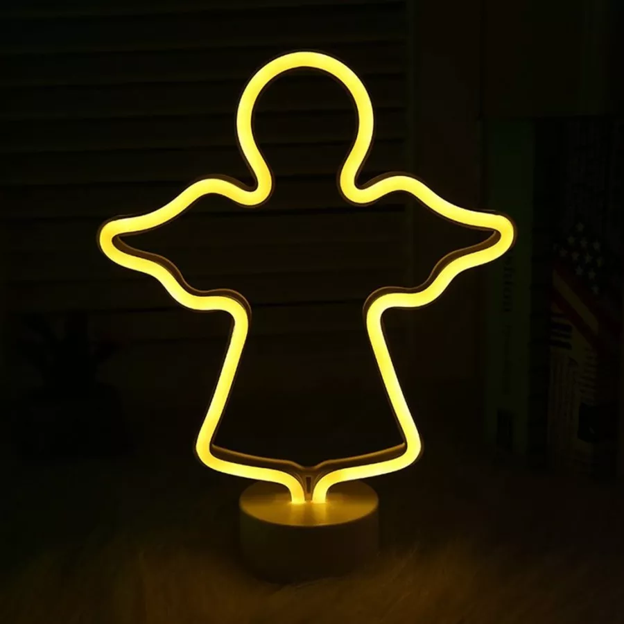 Semn luminos INGER LED tip neon cu baterii si stativ | sln_sup_inger_galben