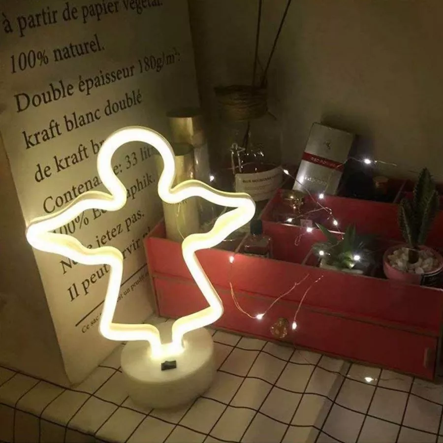 Semn luminos INGER LED tip neon cu baterii si stativ | sln_sup_inger_galben