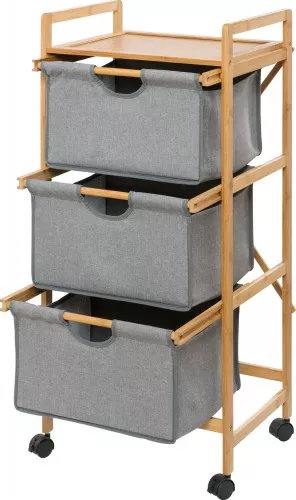 Raft mobil cu 3 cosuri pt. rufe murdare bambus-textil Bahari max ...