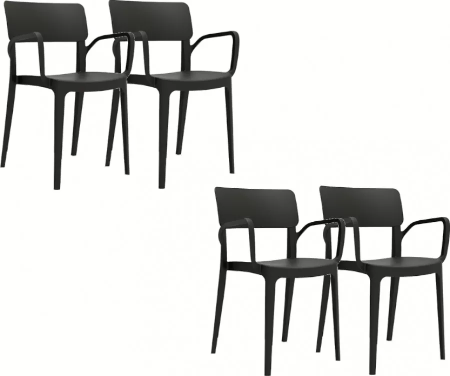 Set 4 scaune balcon cu brate PANORA culoare neagra polipropilen fibra ...