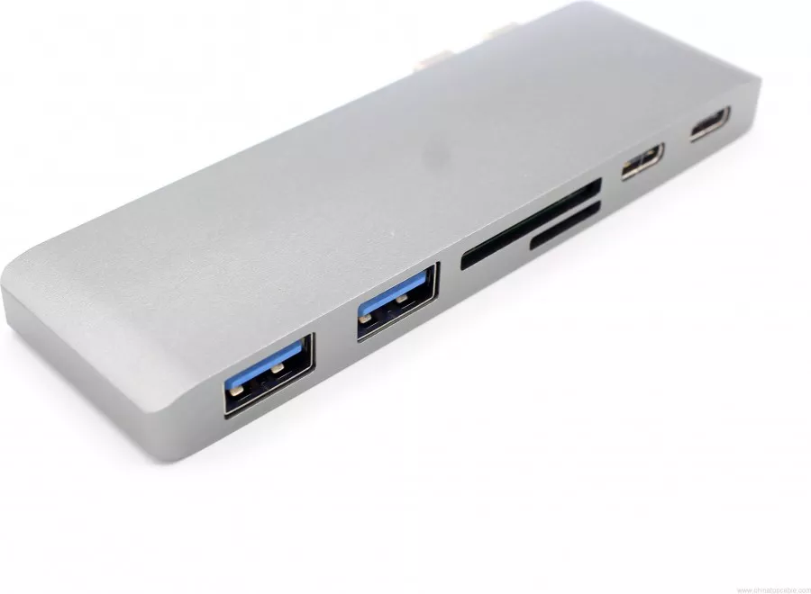 Adaptor Metalic Type C Laptop MTP 6 in 1 la 2USB 3.0 Micro SD/SD Card Reader + - cel.ro