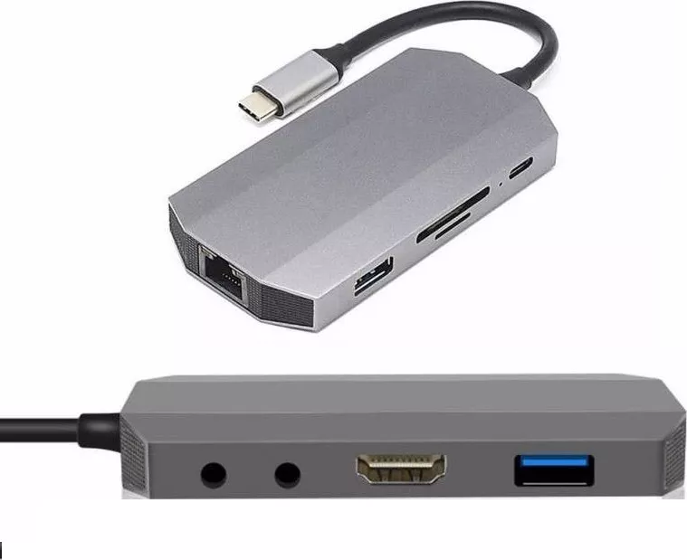 Adaptor Metalic Type C Laptop MTP 9 in 1 la HDMI RJ45 Enthernet 2USB 3.0 2Jack - cel.ro
