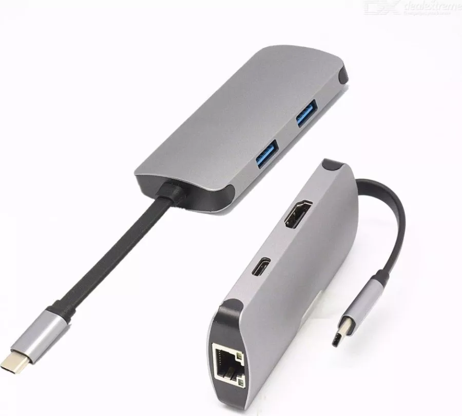 Hub Type C 5 in 1 Metalic Universal iesire RJ45 Enthernet 2USB 3.0 HDMI ...