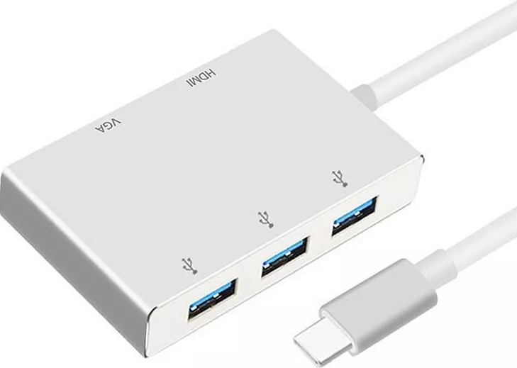 Adaptor Type C Metalic MTP Premium 5 in 1 la HDMI VGA 3USB 3.0 MTP21643 - cel.ro
