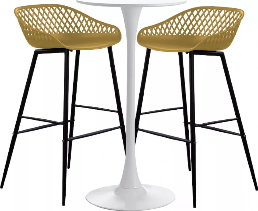 Set bar cafenea RAKI masa 60x101cm si doua scaune Toyama galben negru ...
