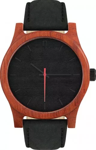 Ceas din lemn Neat - Classic - 43mm Negru cu detaliu rosu - lemn de ...