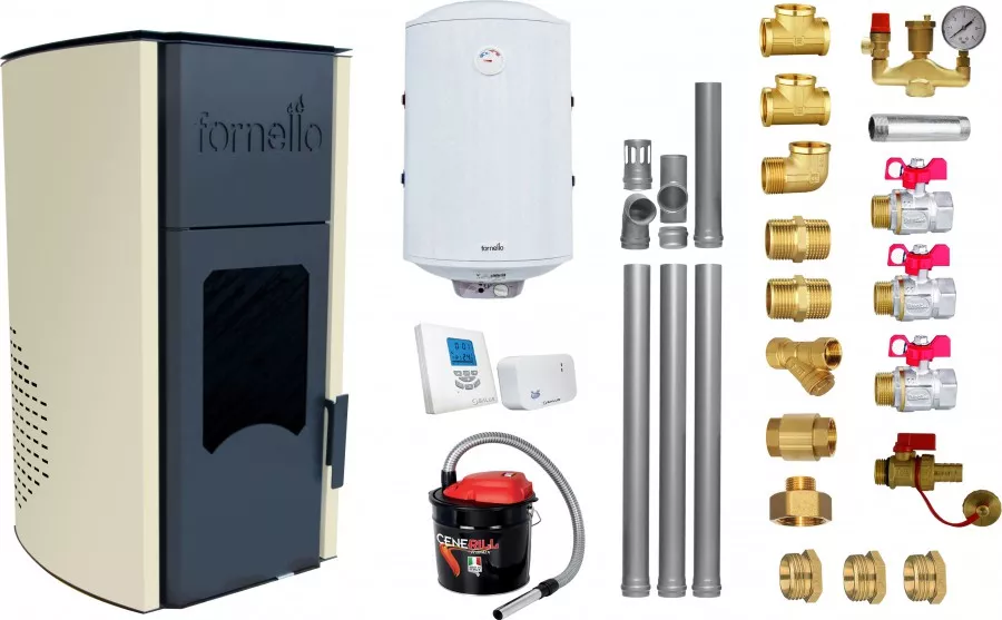 Pachet Termosemineu peleti Fornello Royal Ivory 30 kw complet echipat ...