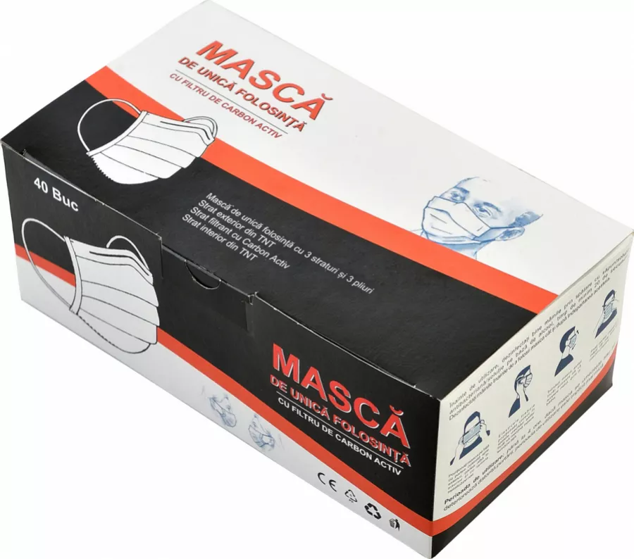 Set 40 Masca neagra cu filtru de carbon activ 3 straturi Polipropilena ...