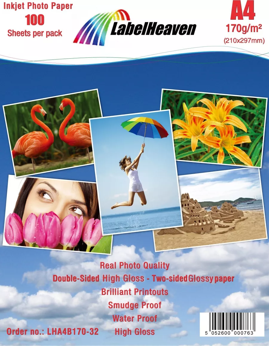 Hartie Foto Fata-Verso A4 LabelHeaven Premium High Glossy 170g 100 Coli ...