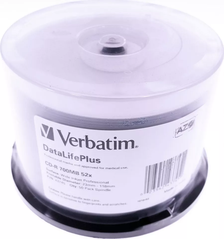 VERBATIM CD-R 700MB 52X AZO WIDE PRINTABLE NO ID CAKE50 VPR50C-SET50-DC ...