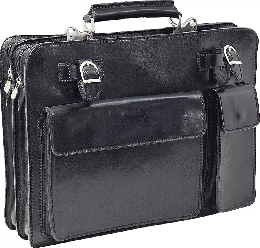 Servieta neagra de dama Suveran din piele naturala vacchetta hm_4507 ...