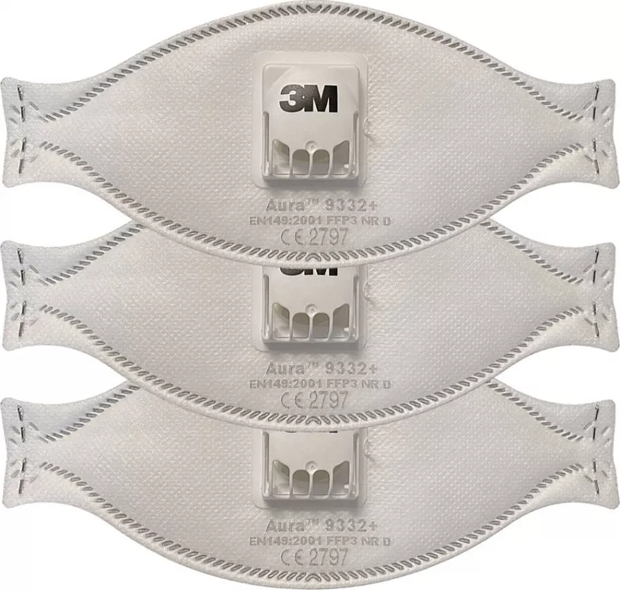 Set 3 masti FFP3 3M 9332+ Aura cu valva certificat CE 935003 - cel.ro
