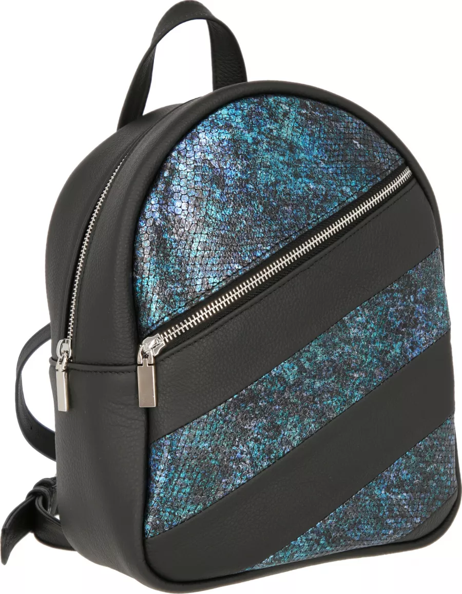 Rucsac de dama din piele naturala neagra cu turcoaz MAGAZINUL DE GENTI ...