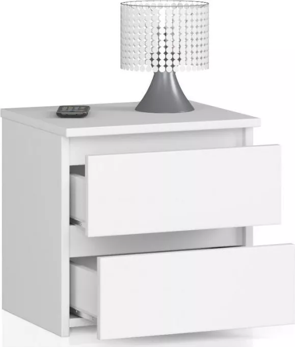 Noptiera nocna cl2 cu 2 sertare alb 40cm GL0263 - cel.ro