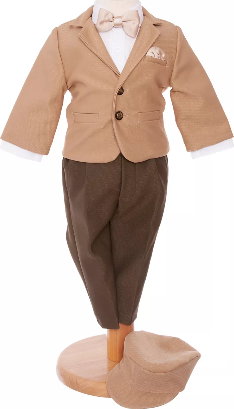 Costum botez elegant Remus culoare crem-maro 5 piese 6-9 luni 3sh_381 ...