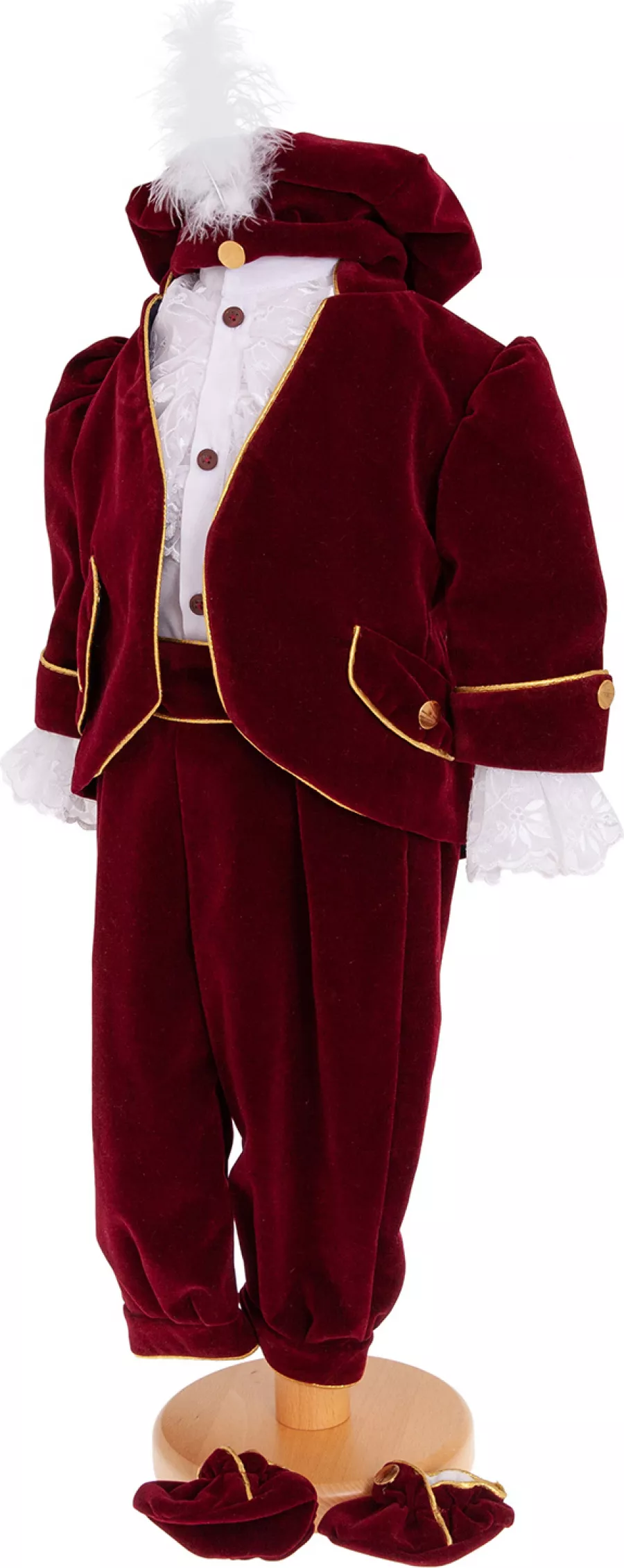 Costum botez print catifea culoare visiniu 6-9 luni vnc212 - cel.ro