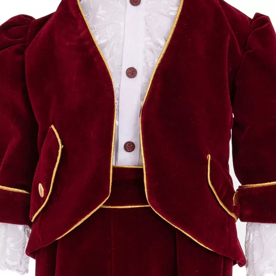 Costum botez print catifea culoare visiniu 6-9 luni vnc212 - cel.ro