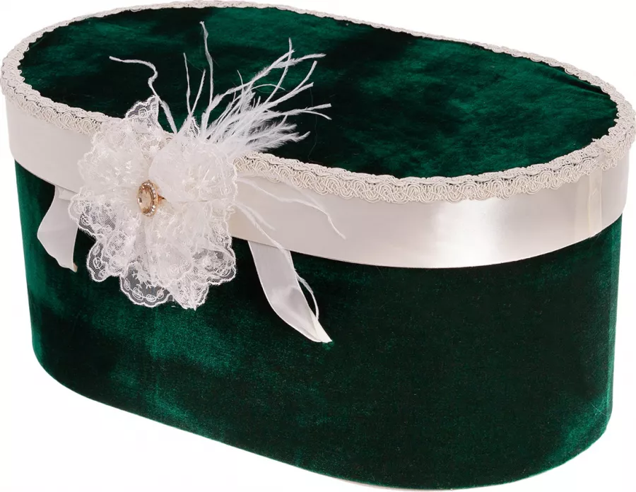 Cufar cutie trusou botez culoare verde-alb catifea