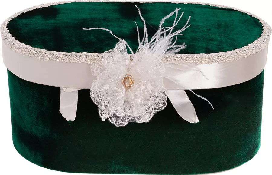 Cufar cutie trusou botez culoare verde-alb catifea vnc145 - cel.ro