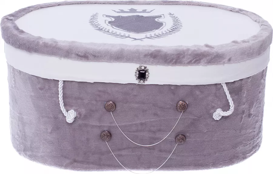 Cufar cutie trusou botez personalizat catifea culoare alb-gri 3sh_540 ...