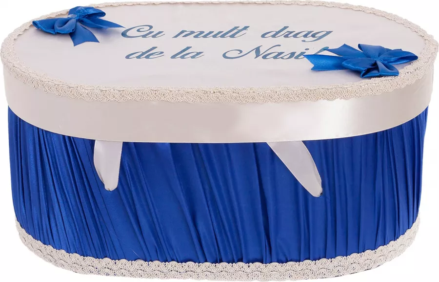 Cufar cutie trusou botez personalizat culoare albastru-alb satin vnc146 ...