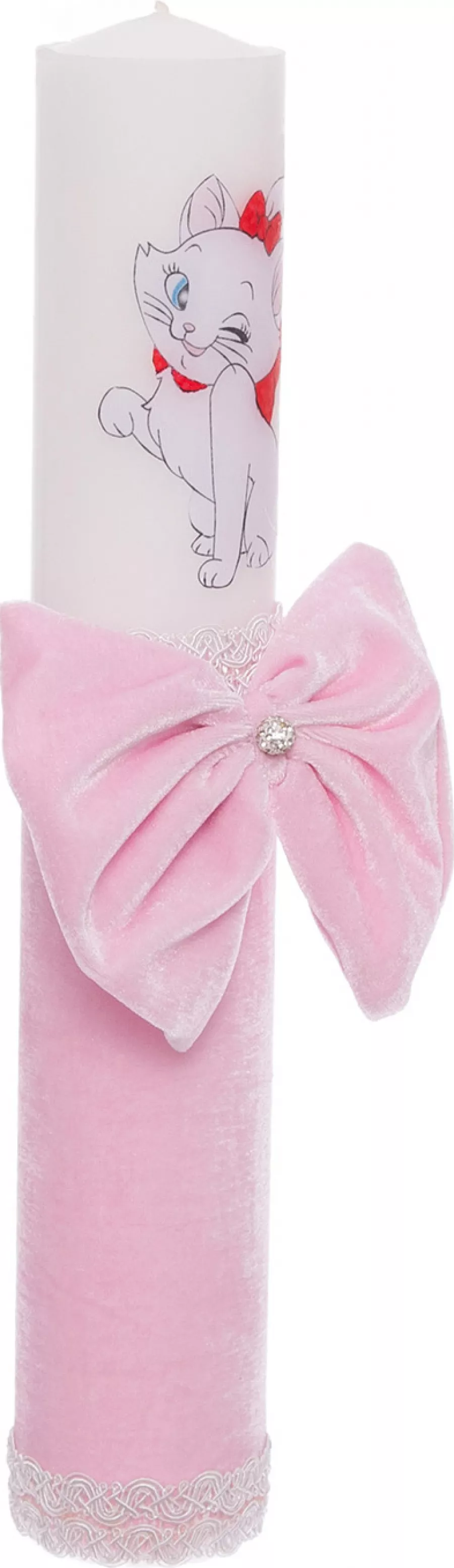 Lumanare botez lucrata manual Pisicuta Aristocrata culoare roz 40 x 6 ...